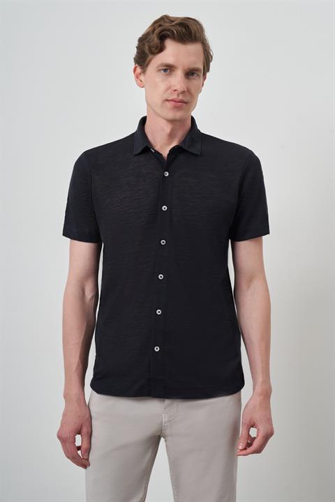 Buy Morven Erkek Lacivert Trend Apaçi Yaka Kısa Kollu Gömlek | online ...